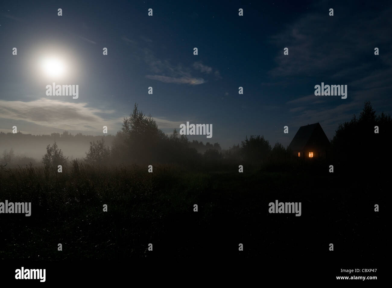 Night landscape with a country house Stock Photo - Alamy