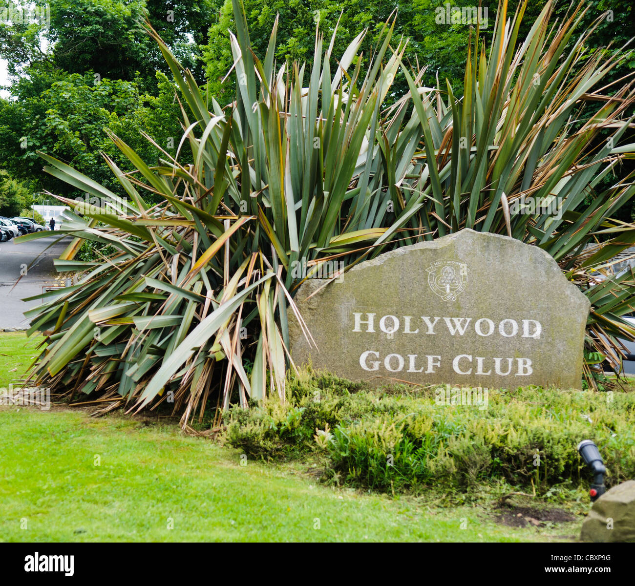Sign welcoming visitors to Holywood Golf Club, County Down, the home ...
