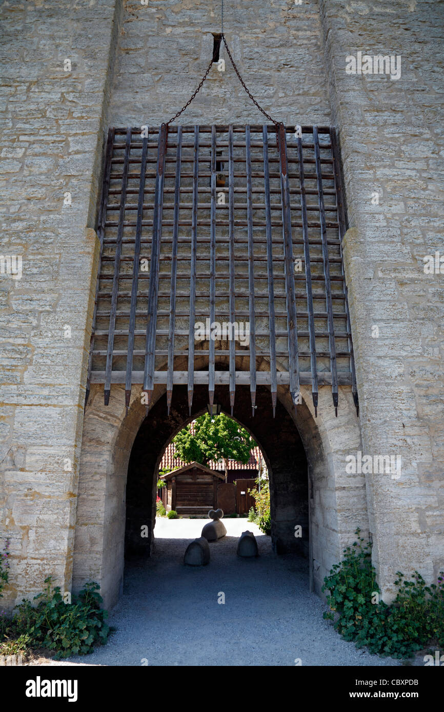 Portculis and gate in the medieval ring wall, the city wall, around the ...