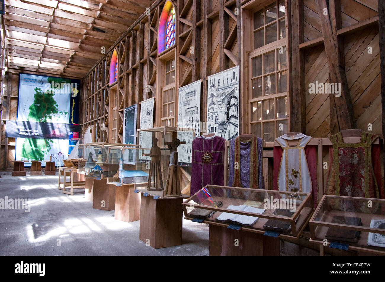 Chile. Chiloe island. Chapel of the Immaculate Conception. Wooden ...