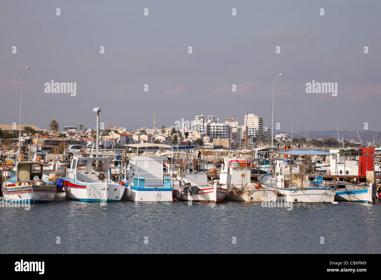 Larnaca fishing boats in the Psarolimano harbour. Larnaca, Cyprus Stock ...