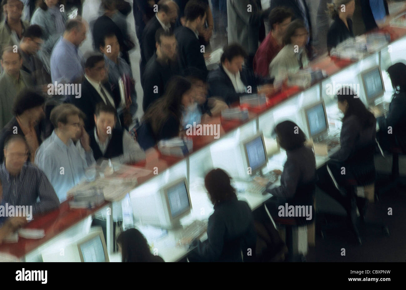 welcome desk at trading fair Stock Photo - Alamy