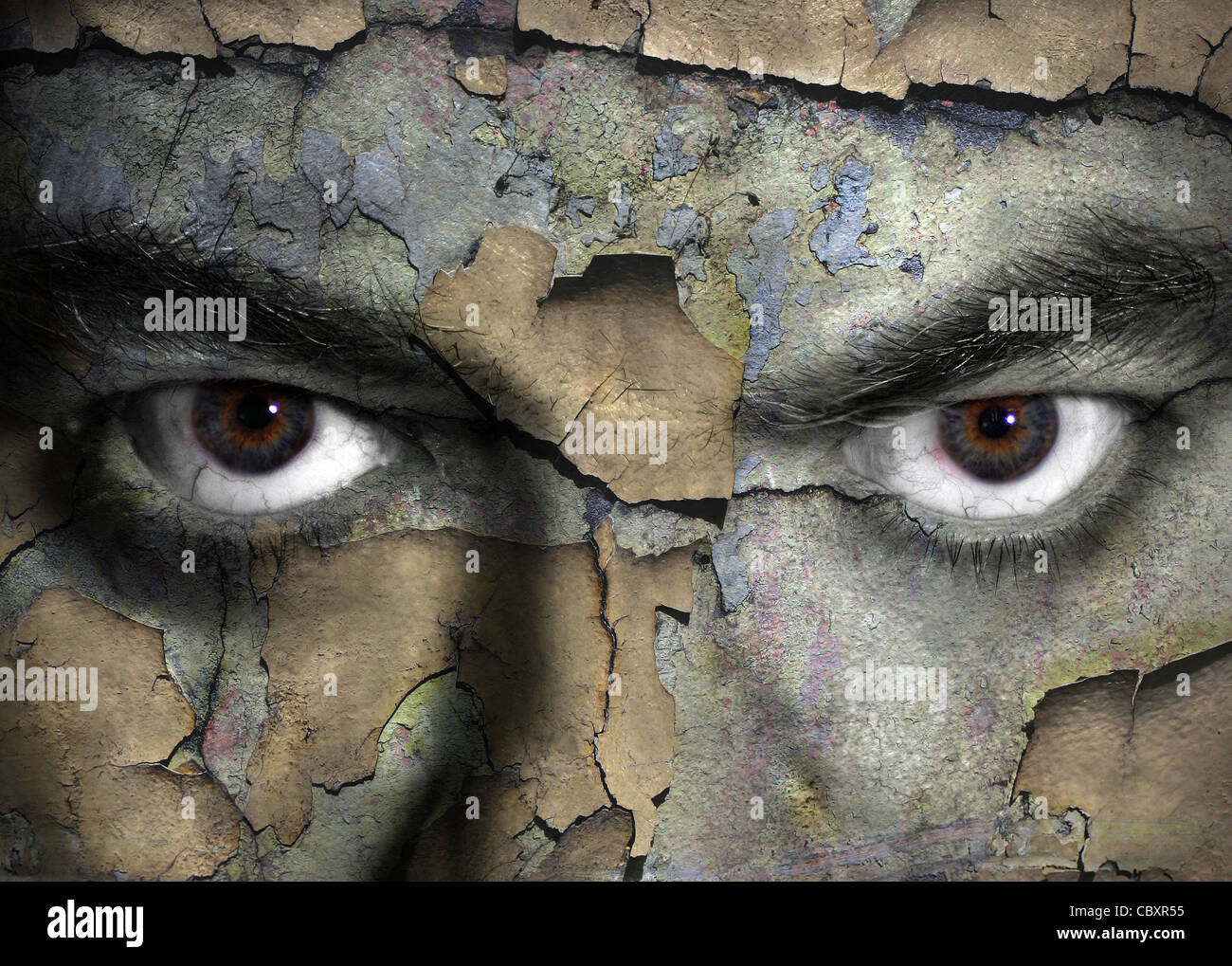 scary eyes with textured face Stock Photo - Alamy