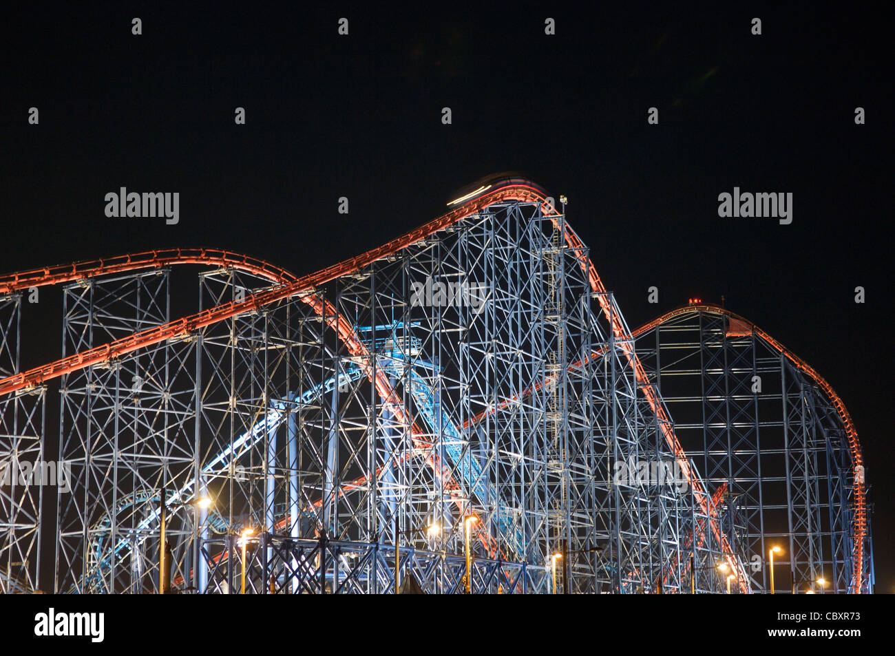 Big One roller coaster on the Pleasure Beach amusement park at night in ...