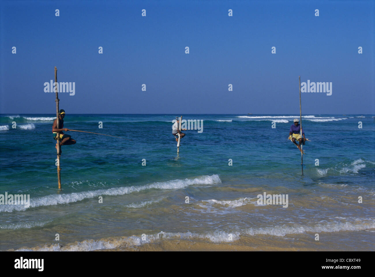 Stilt fishermen, Weligama, Sri Lanka Stock Photo - Alamy