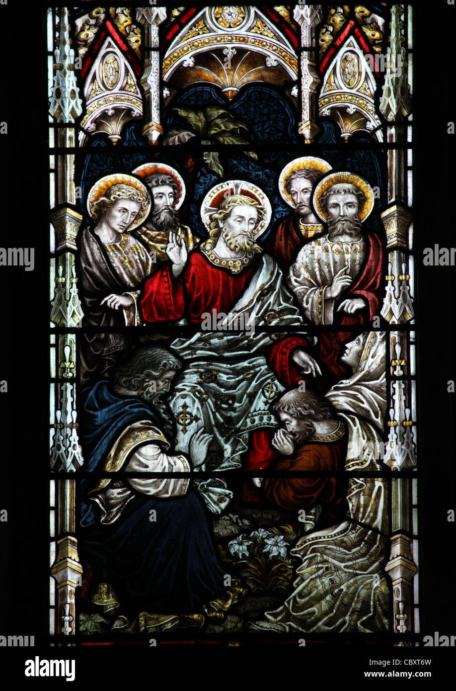 A stained glass window depicting Jesus preaching, St Peter & St Paul ...
