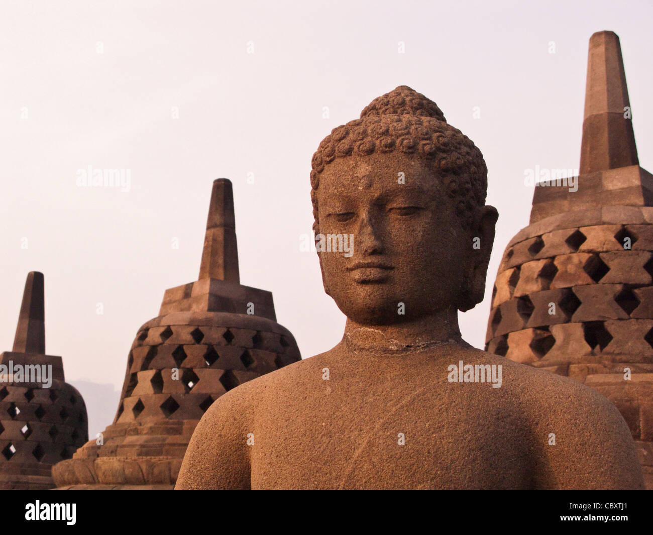 Buddha with stupas on Borobudur Temple, Central Java, Indonesia Stock ...