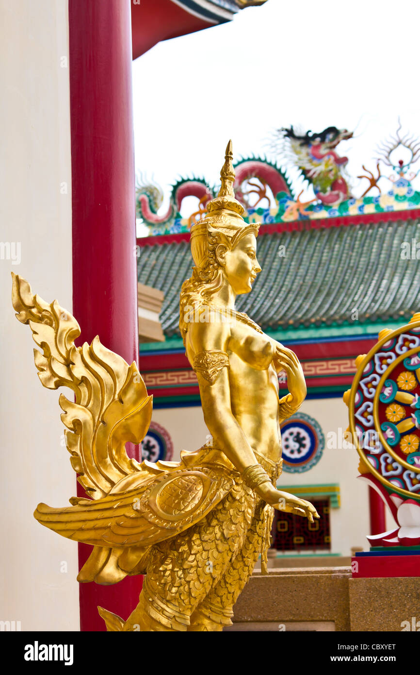 Mythical female bird with a human head in chinese temple in Chonburi ...