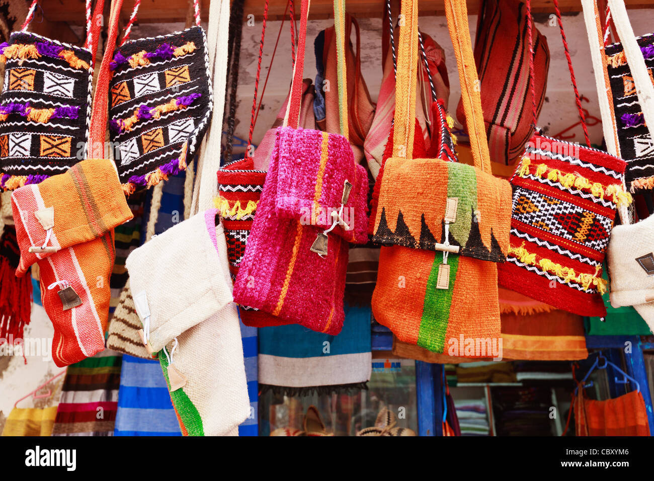 Colorful bags in Arabic Market in Essaouira, Morocco Stock Photo - Alamy