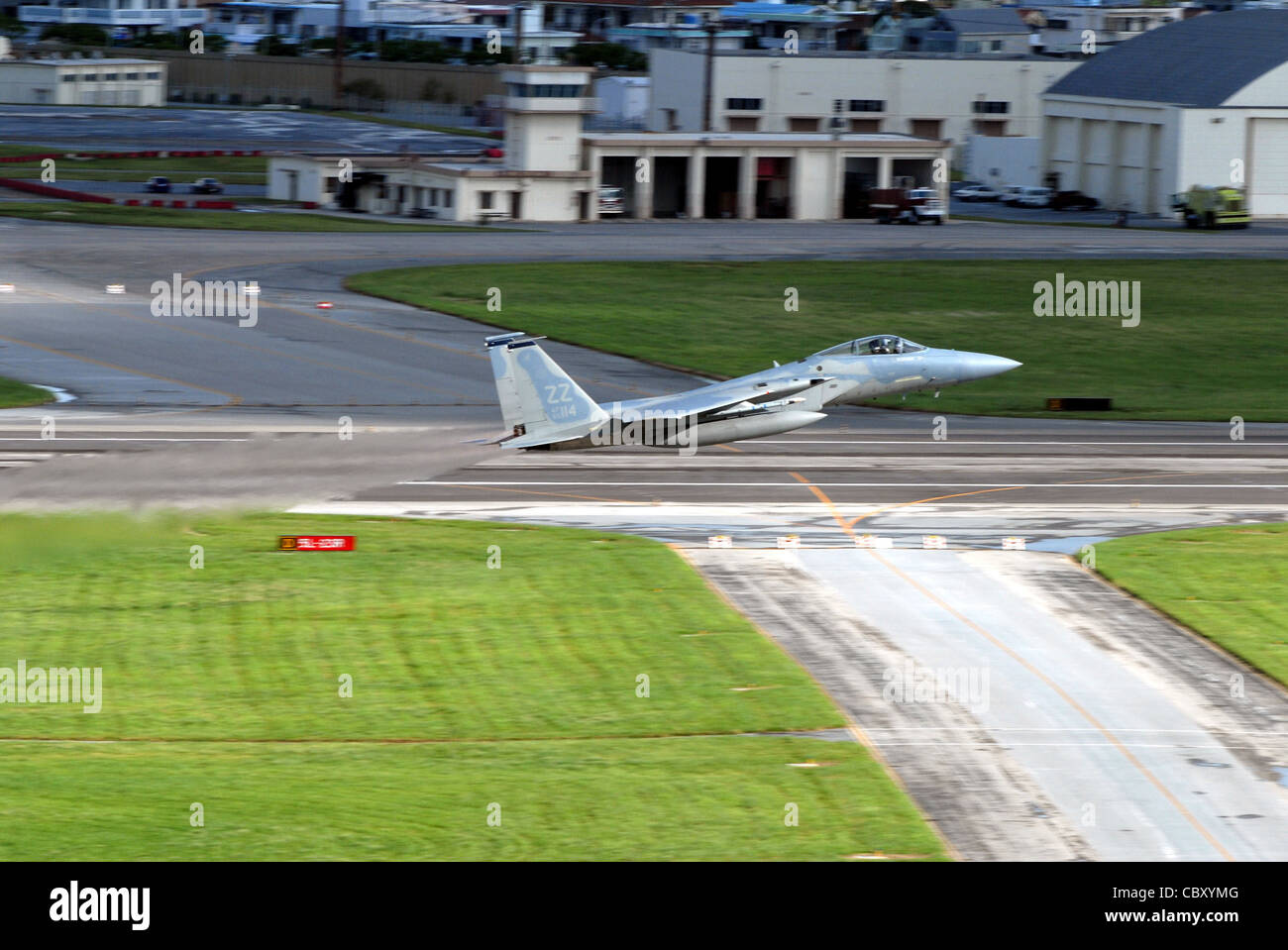 An F-15 Eagle from Kadena Air Base, Japan, takes off for Guam Aug. 5 to ...