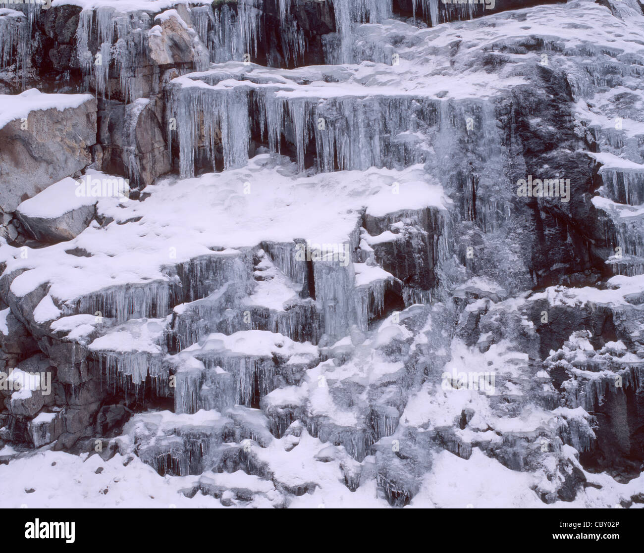 Icicles descend cliff face, Icicle Creek Valley, Wenatchee National ...