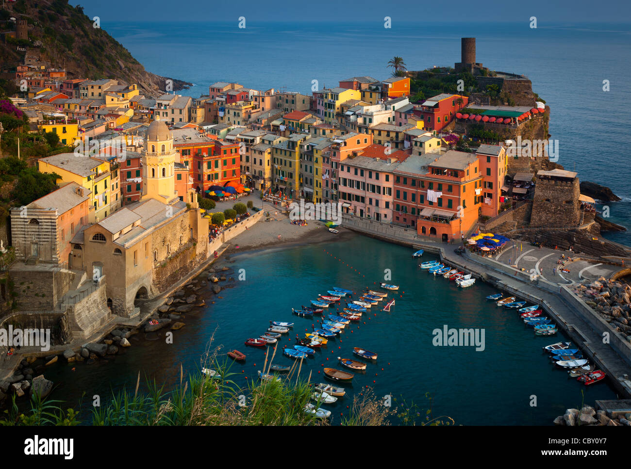 Late afternoon in Vernazza marina. Vernazza is a small town in Italy's ...