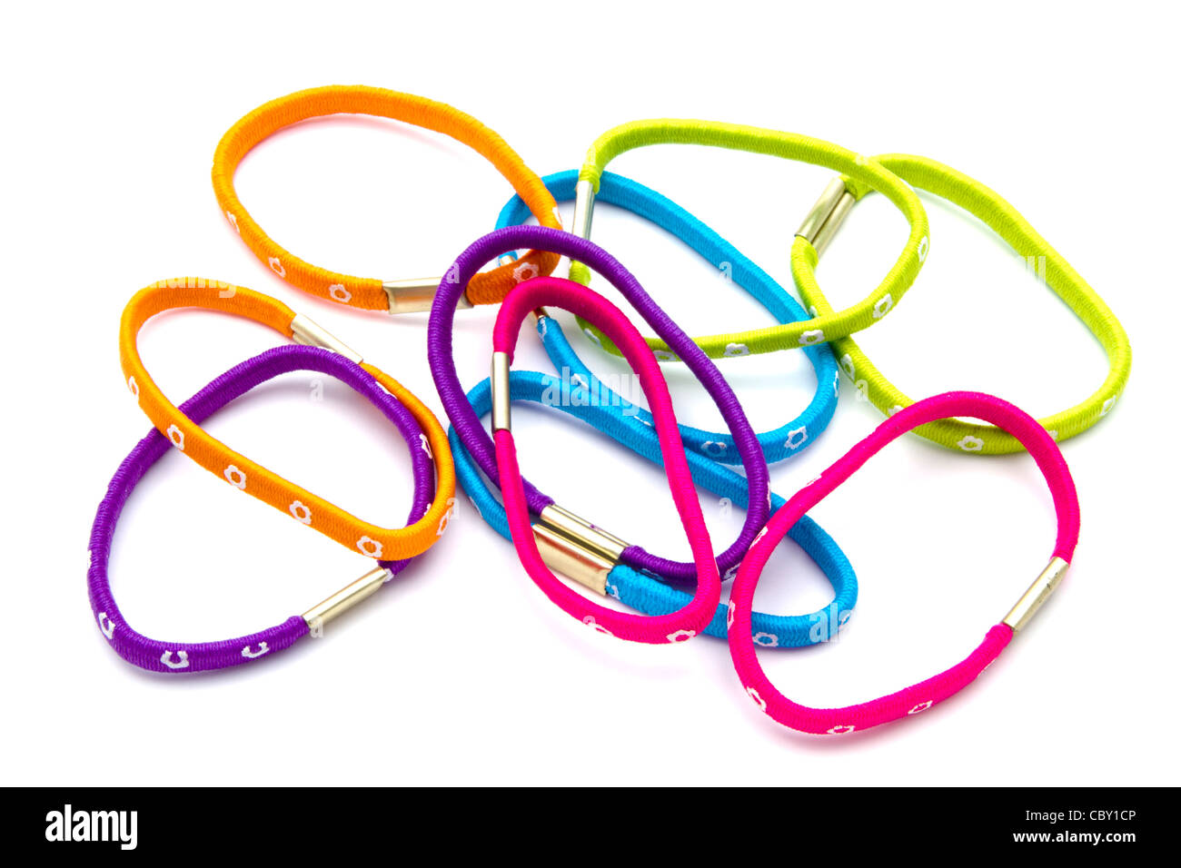Colorful rubber bands isolated on white background Stock Photo - Alamy