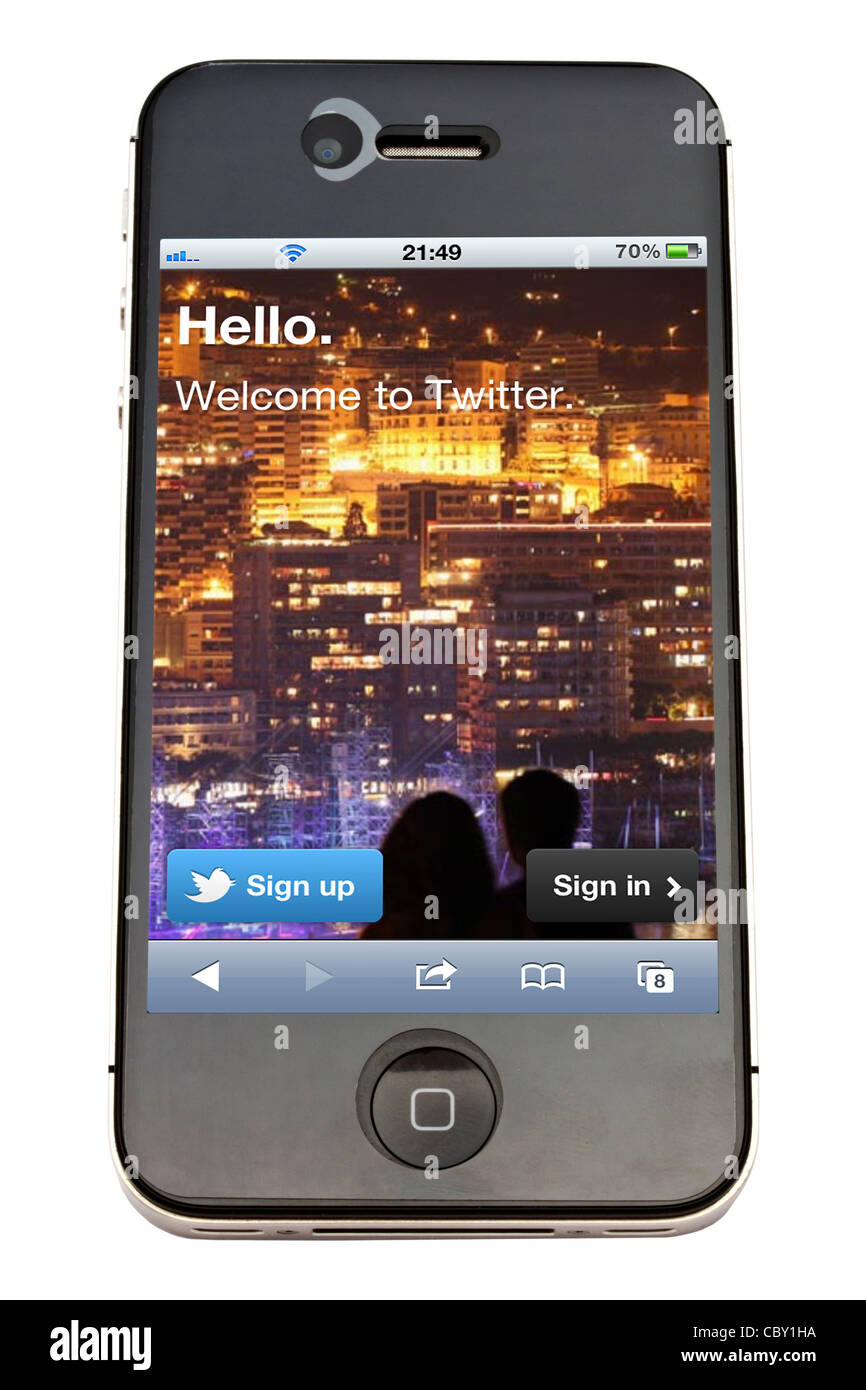 Twitter website display on iPhone 4s screen Stock Photo - Alamy