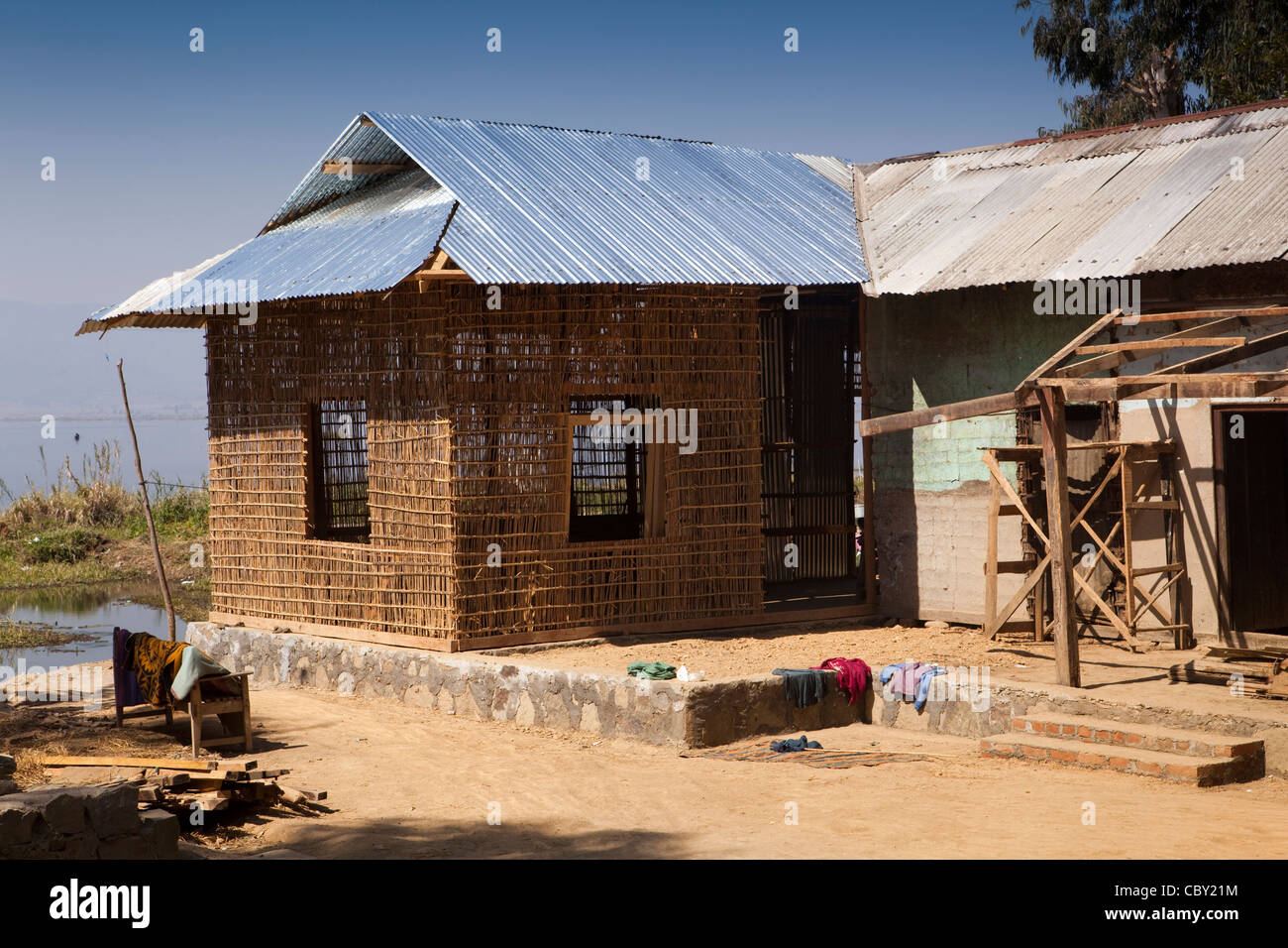 India, Manipur, Imphal, Loktak Lake, Sendra Island, fishermen’s house ...