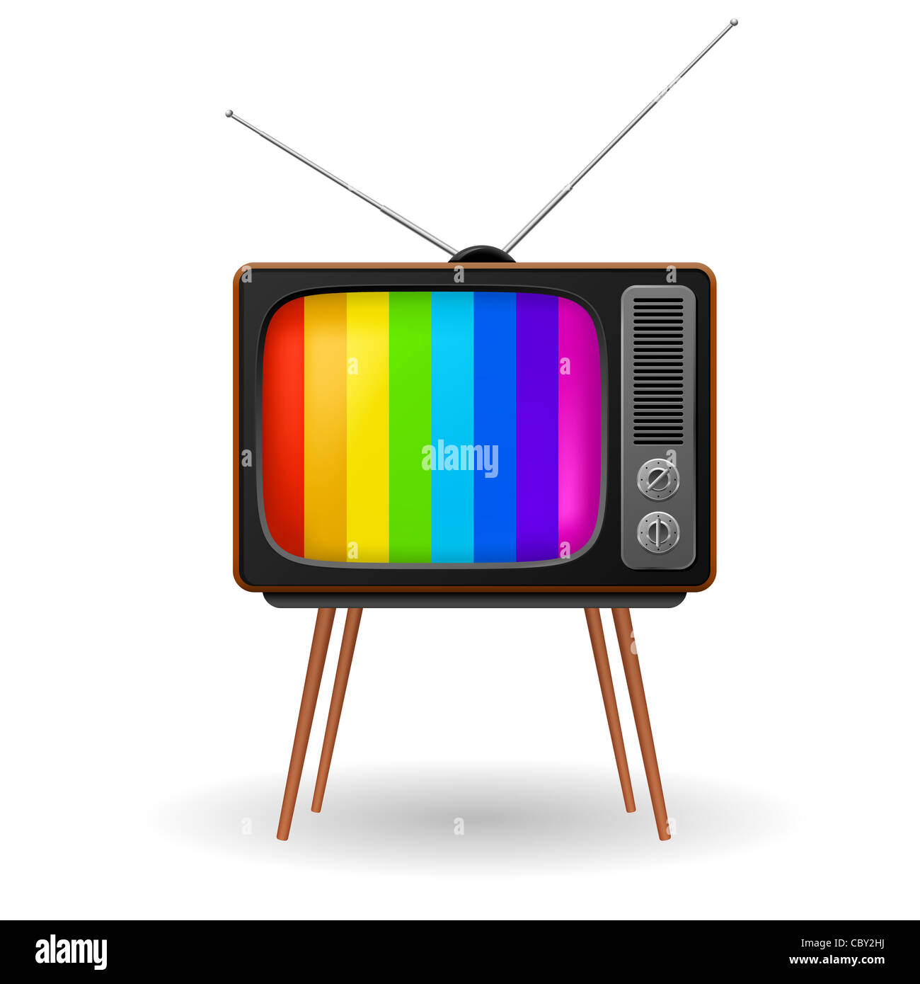 Retro TV with color frame. Illustration on white background Stock Photo ...