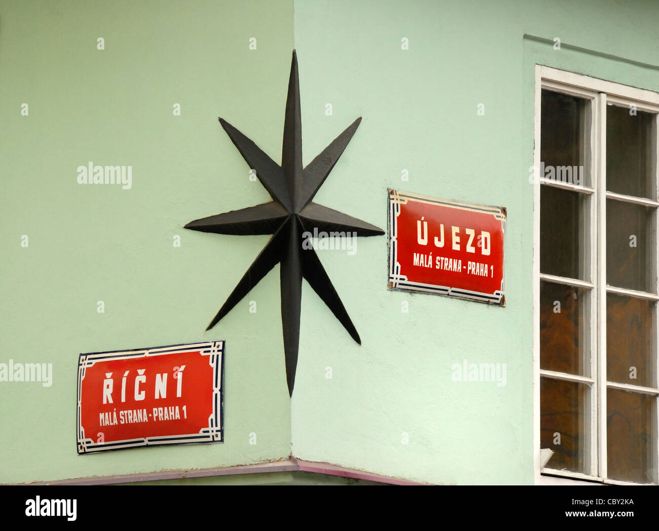 Prague, Czech Republic. Traditional House Sign. U Cerné hvezdy / At The ...