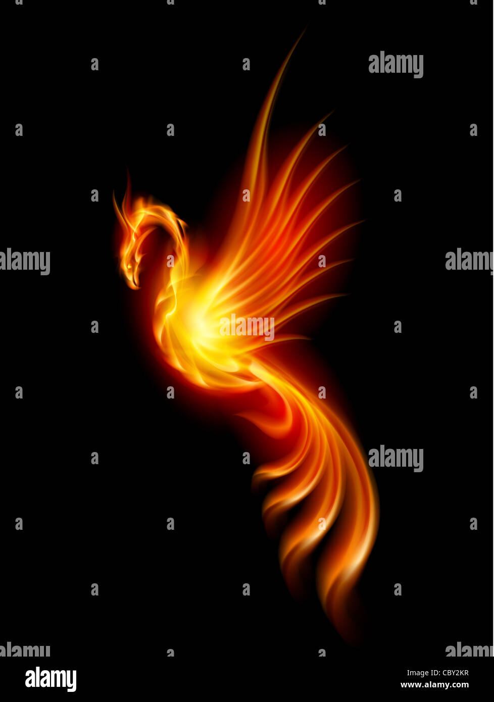 Burning Phoenix. Illustration isolated over black background Stock ...