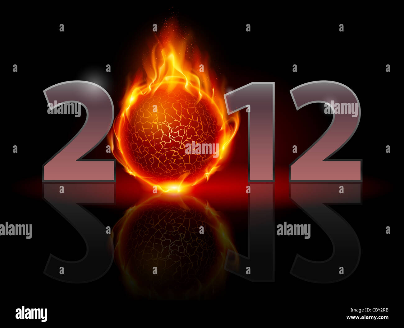 Twenty Twelve year. Fire ball. Illustration on black background Stock ...