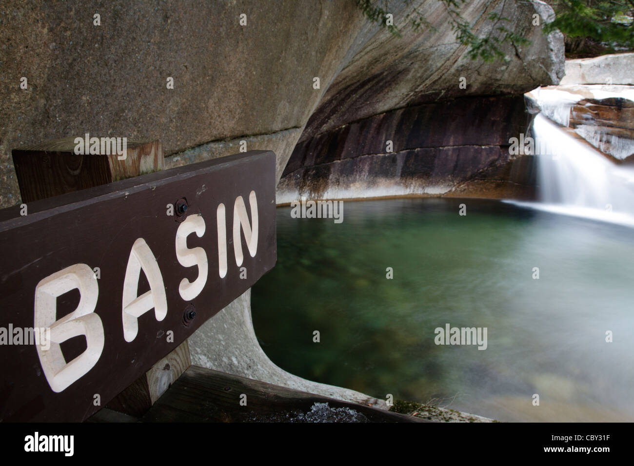 Franconia Notch State Park -The Basin viewing area along the ...