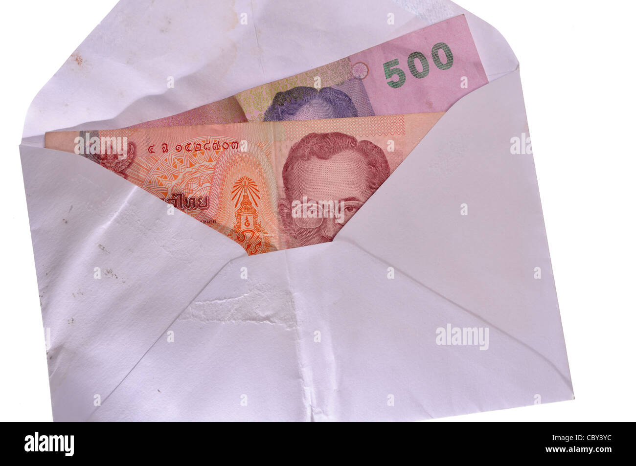 banknotes in an envelope isolated on a white background Stock Photo - Alamy