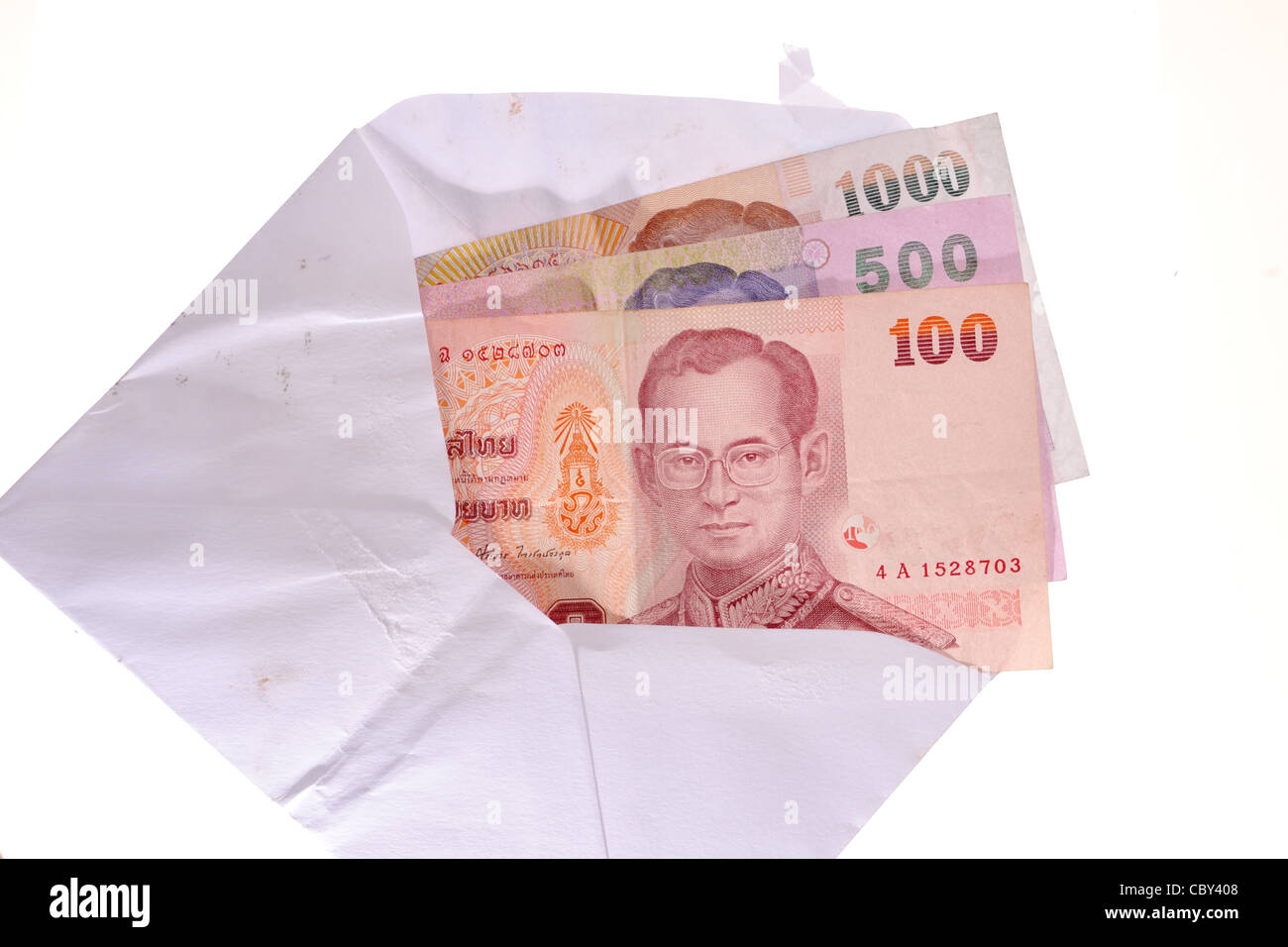 banknotes in an envelope isolated on a white background Stock Photo - Alamy