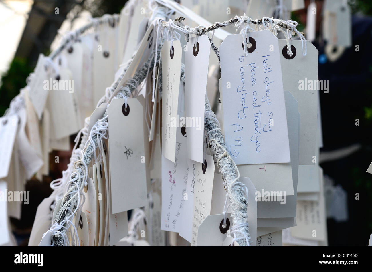 Labels with personal messages written on them Stock Photo - Alamy