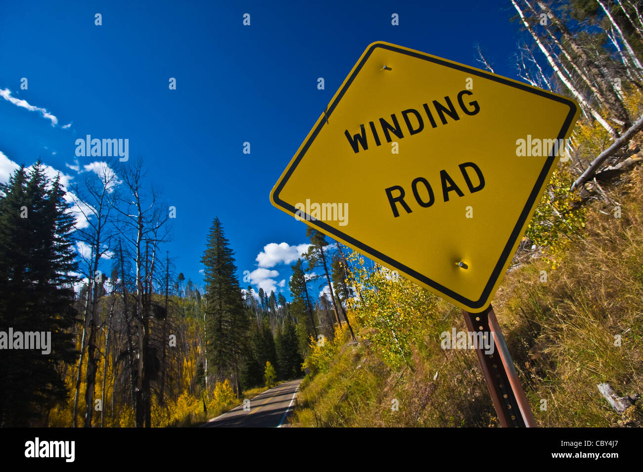 Winding road signs hi-res stock photography and images - Alamy