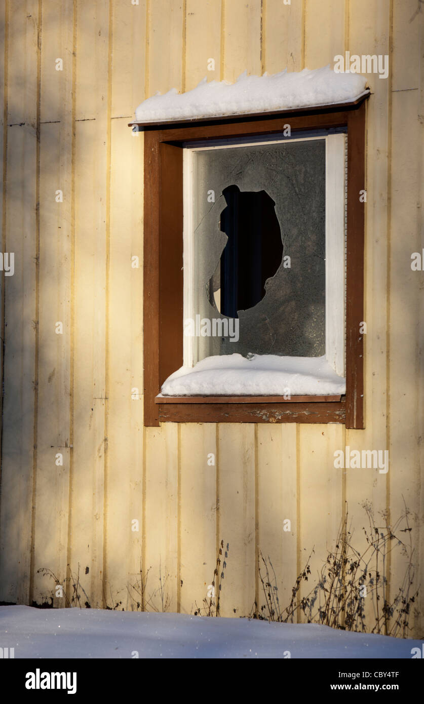 Broken window at Winter , Finland Stock Photo - Alamy