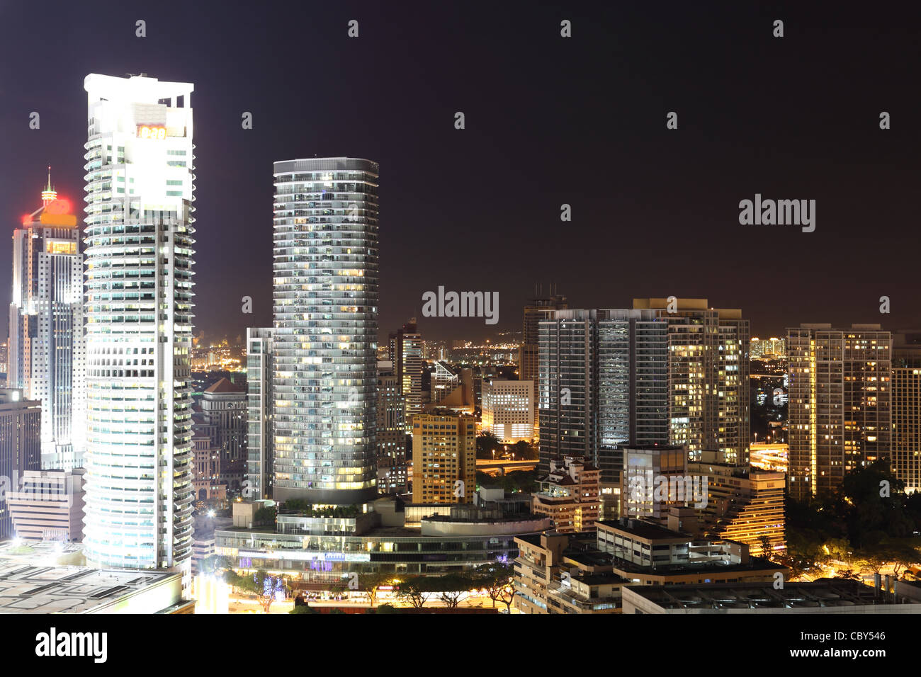 Illuminated Skyscrapers at downtown Kuala Lumpur at night Stock Photo ...
