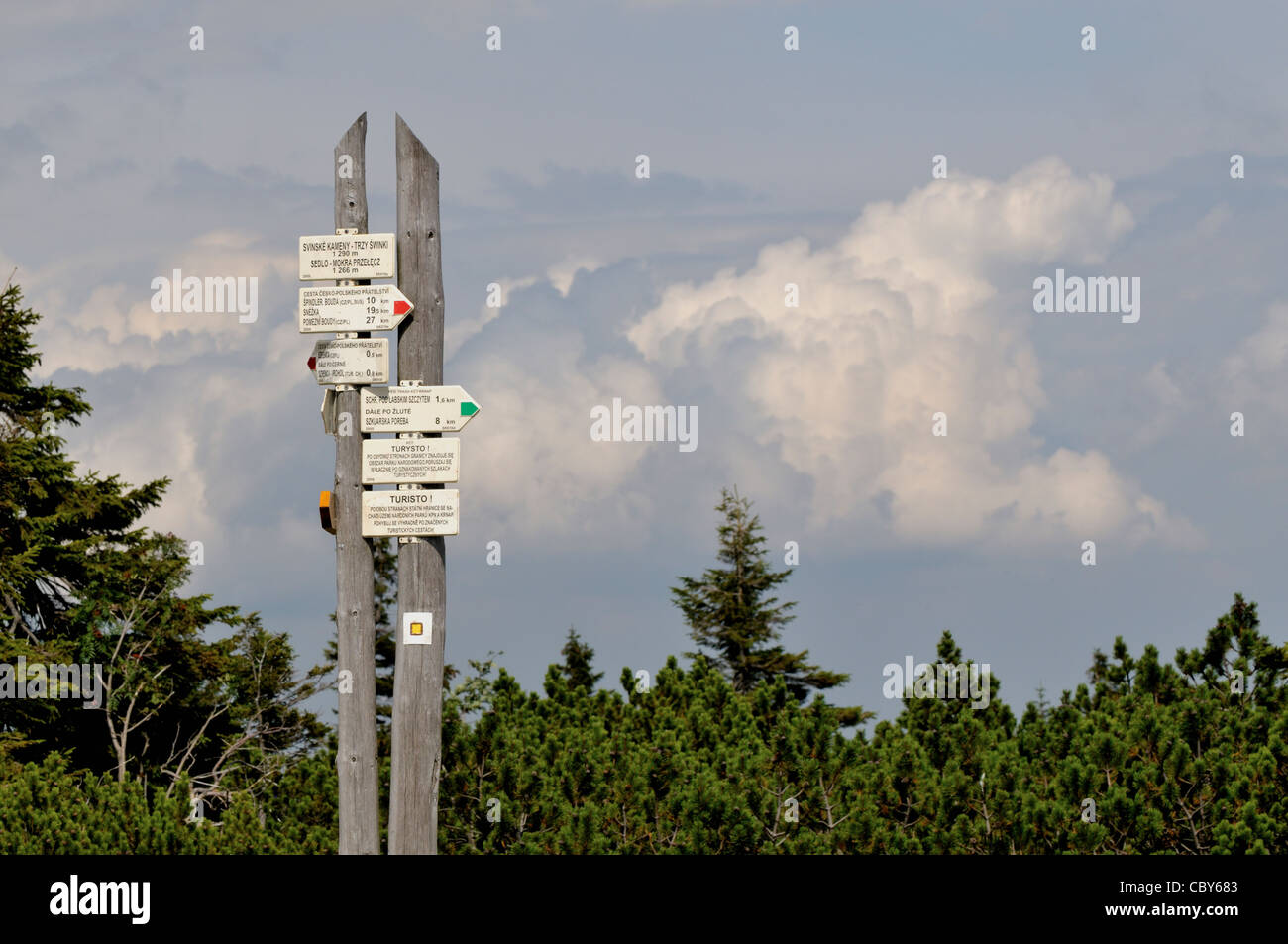 Hiking trails signs in the mountains Stock Photo - Alamy
