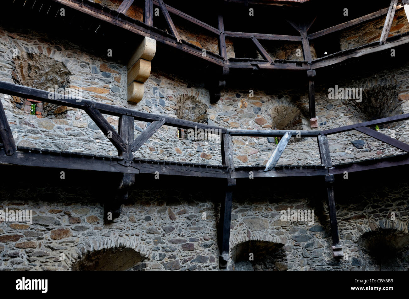 Wall of old medieval castle with defensive construction Stock Photo - Alamy