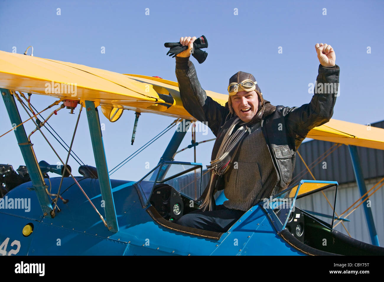 Stearman PT-13B open cockpit biplane Stock Photo - Alamy