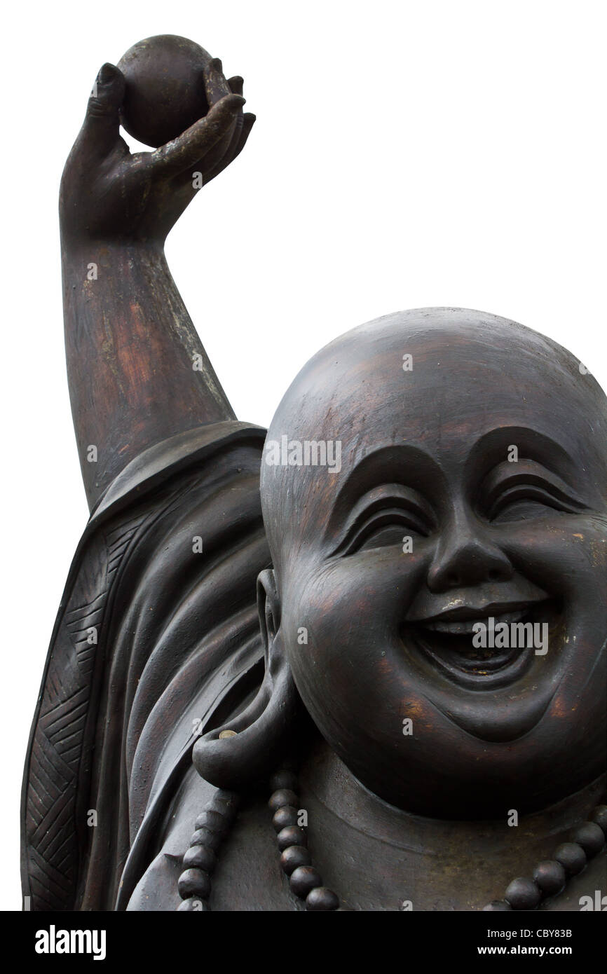 close up of a happy laughing buddha's face on white background Stock ...