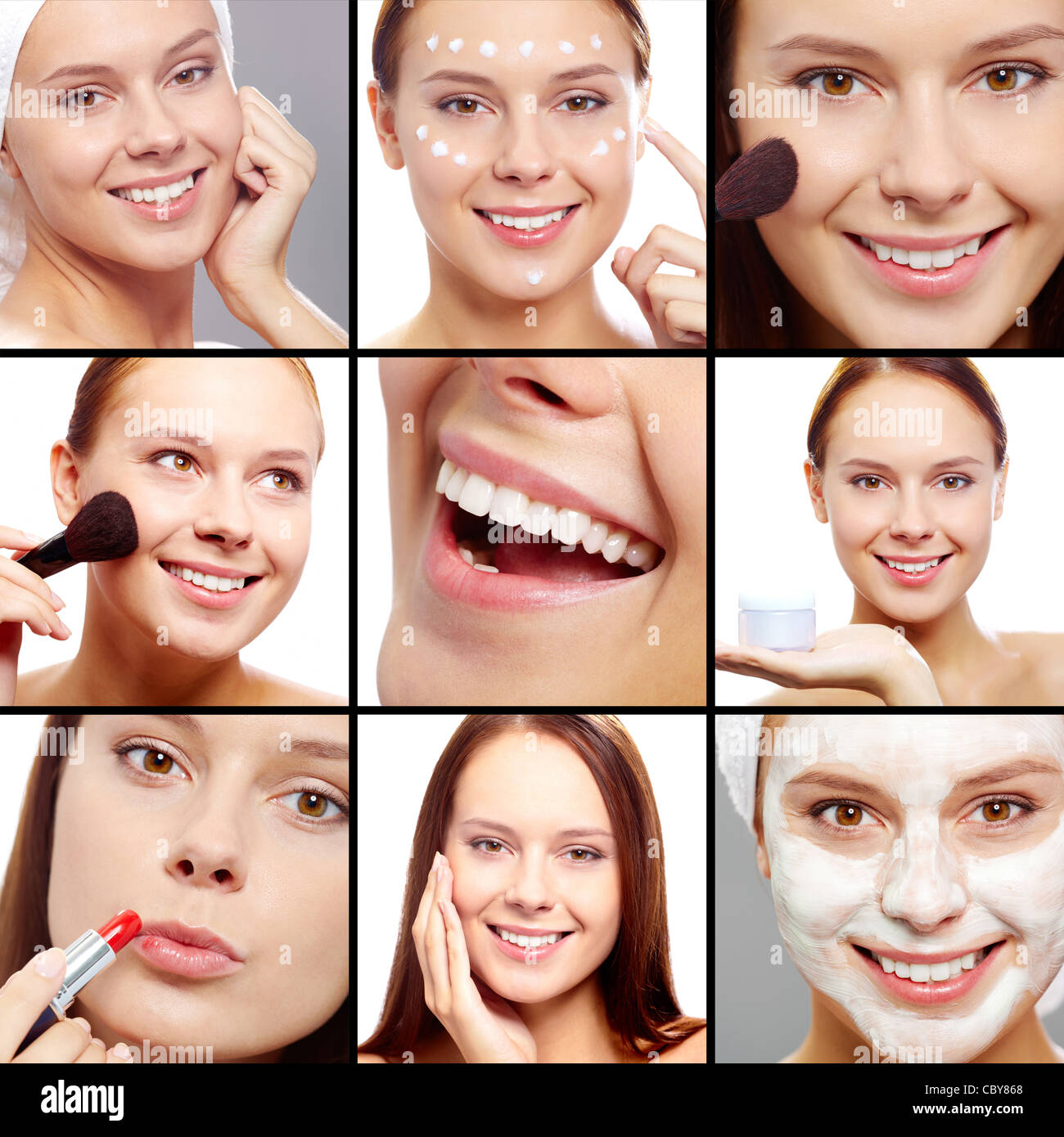 Collage of fresh girl taking care of her skin Stock Photo - Alamy