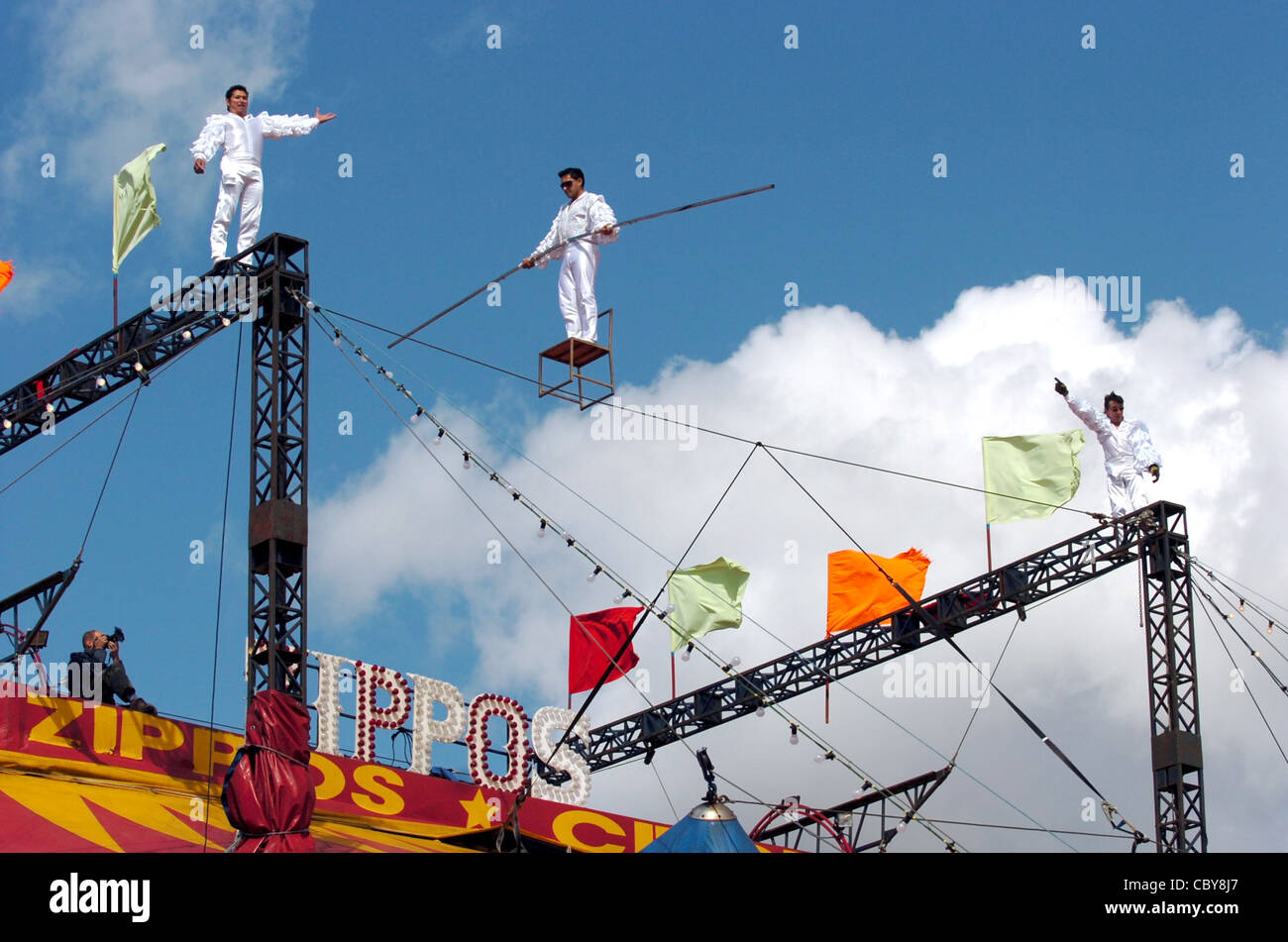 Henri Ayala from Zippo's Circus performs his world record attempt to ...
