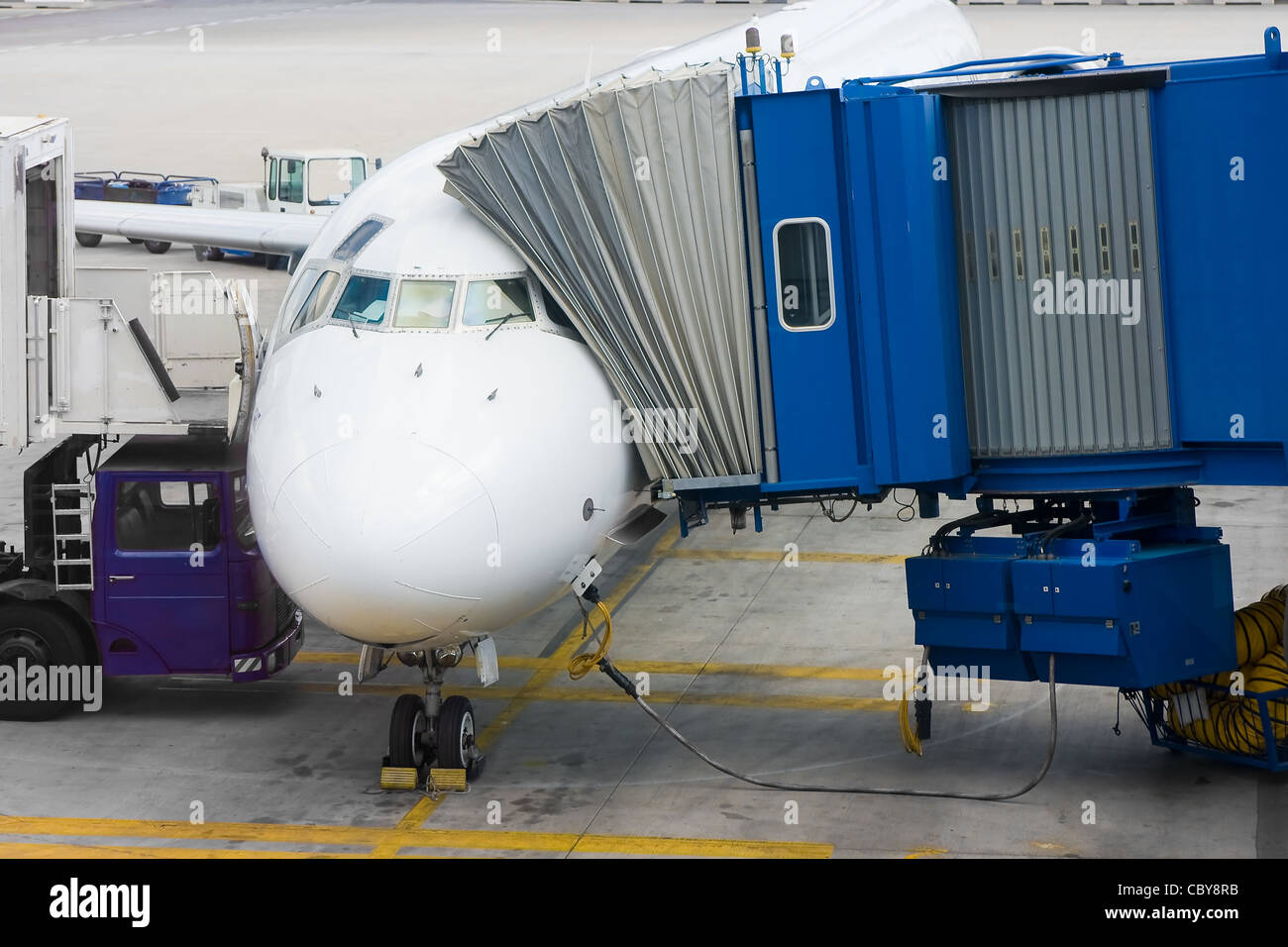 image passengers boarding into a commercial flight and cockpit Stock ...