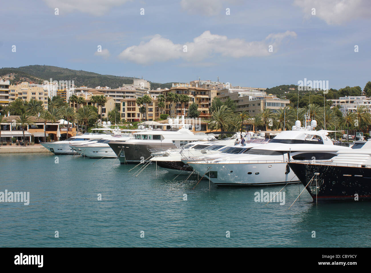 Puerto Portals Marina - view from the flybridge of a luxury SANLORENZO ...