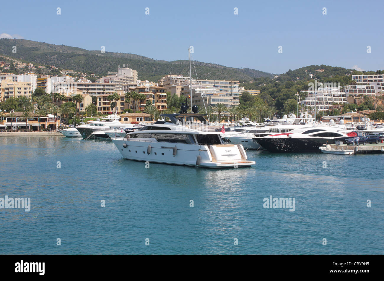 Puerto Portals Marina - view from the flybridge of a luxury SANLORENZO ...