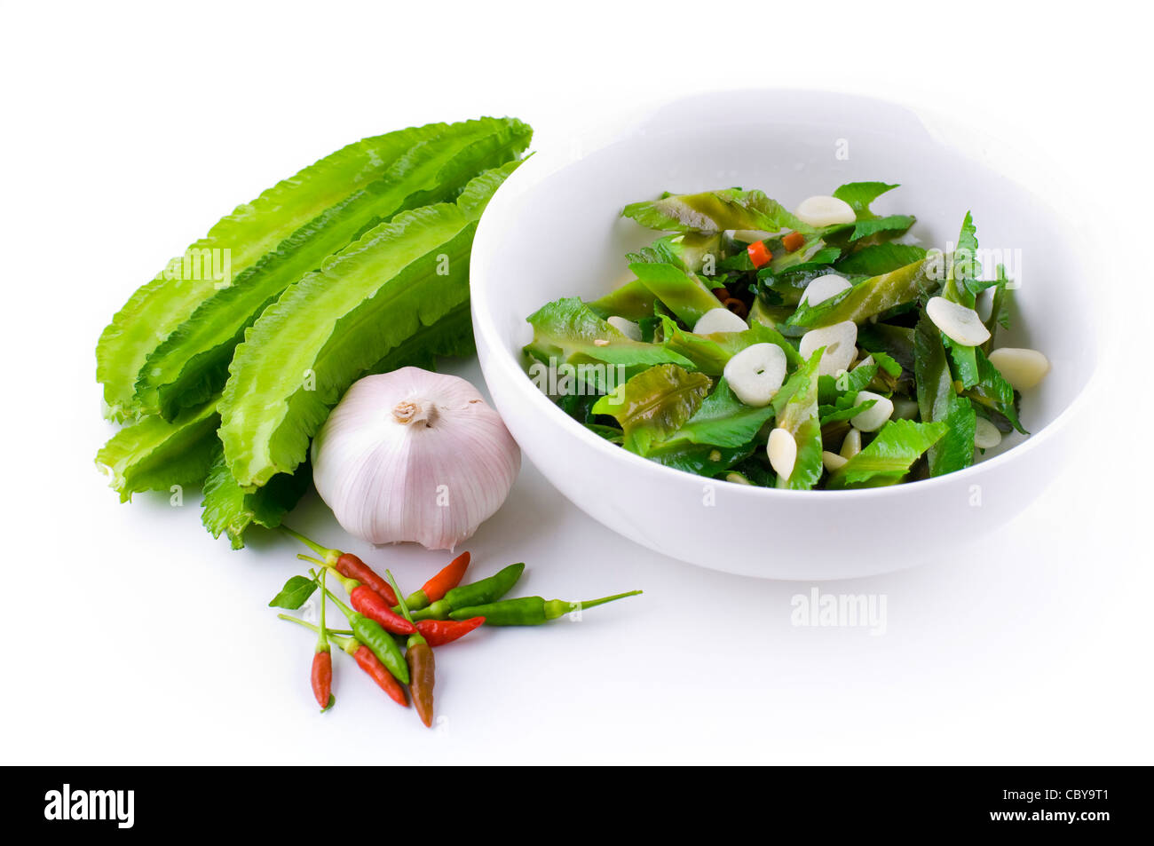 Stir Fried Winged beans on white background Stock Photo - Alamy