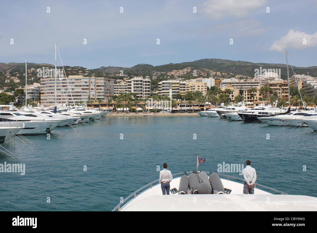 Puerto Portals Marina - view from the flybridge of a luxury SANLORENZO ...