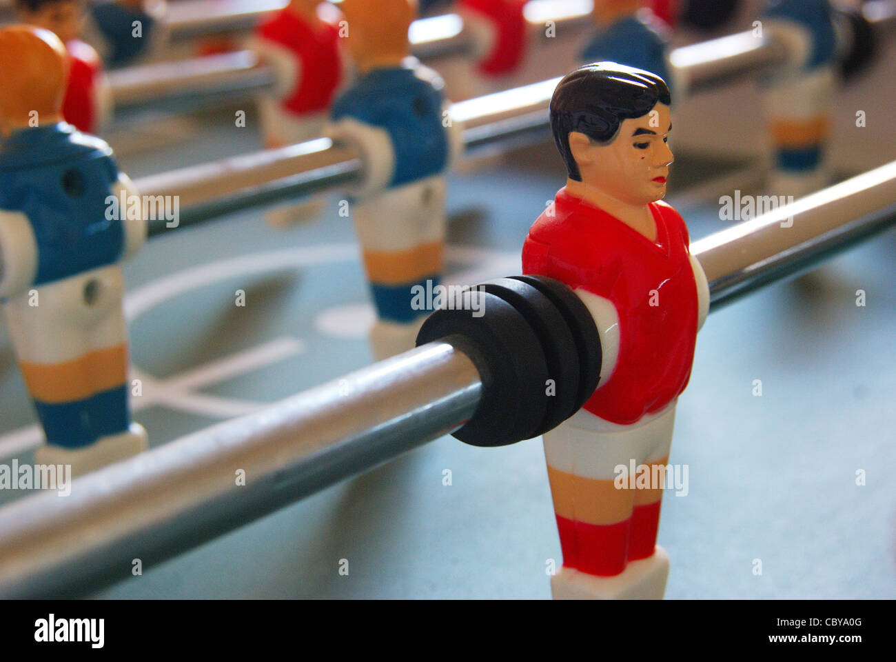 [Table football] players red and blue team close up Stock Photo - Alamy