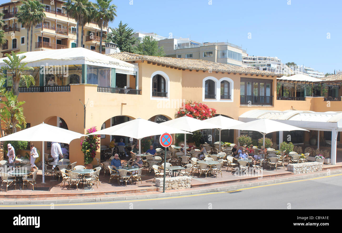 Scene in Puerto Portals Marina - Wellies Bar and Restaurant - Calvia ...