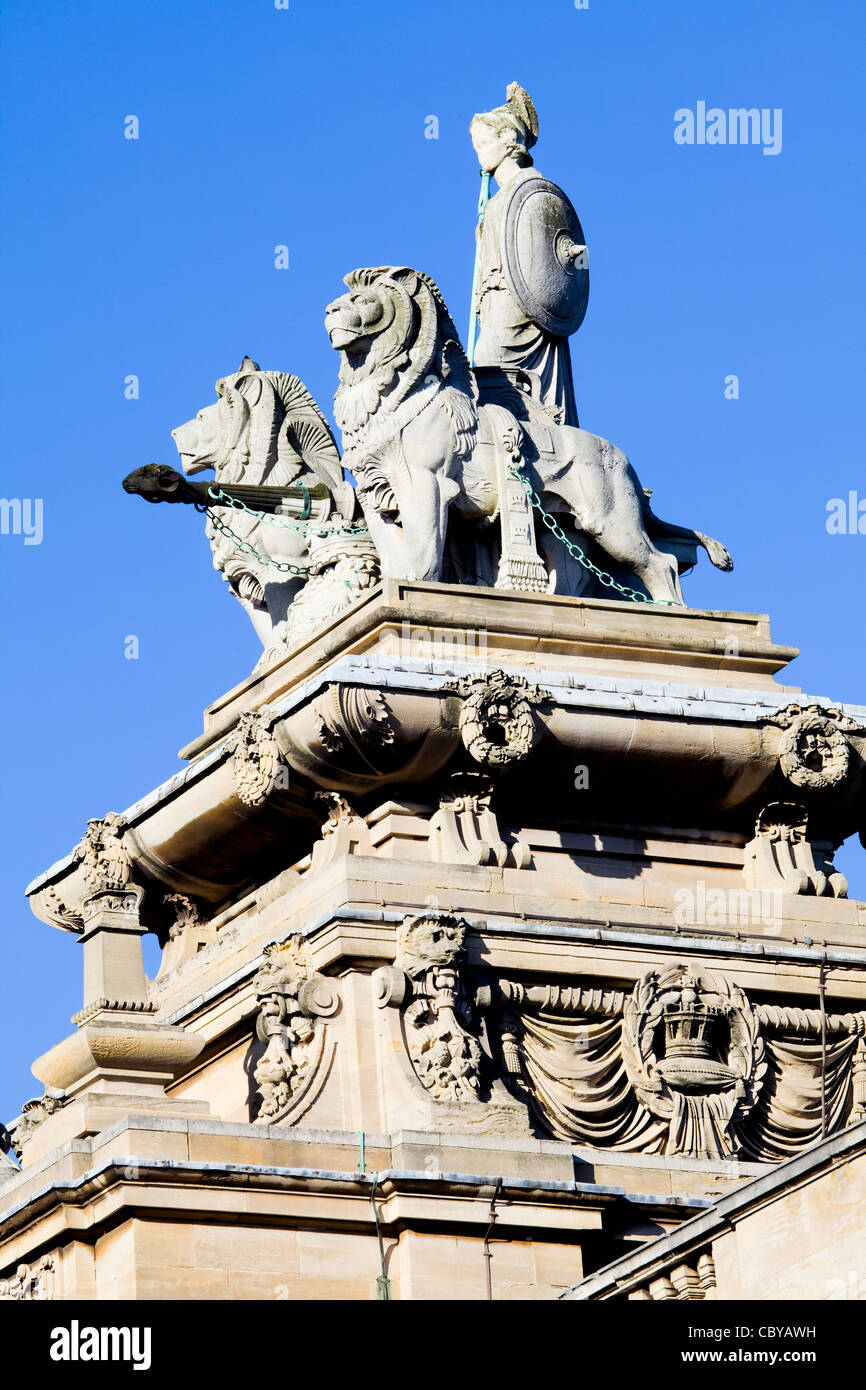 A roof sculpture by A. H. Hodge called "Strength" showing Britannia ...