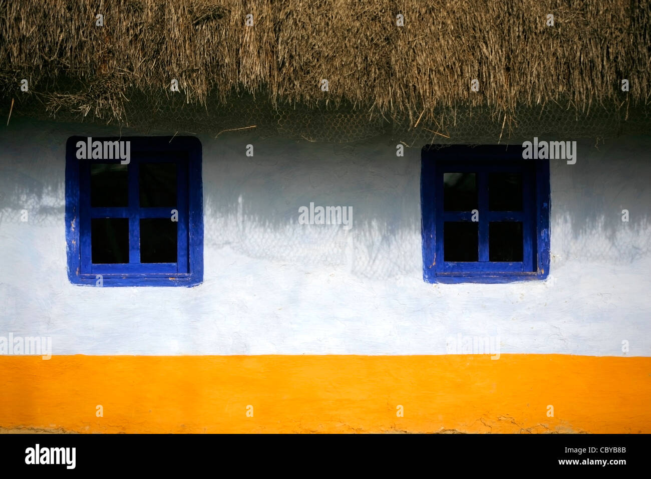 Blue-painted windows at the village museum in Bucharest Stock Photo - Alamy