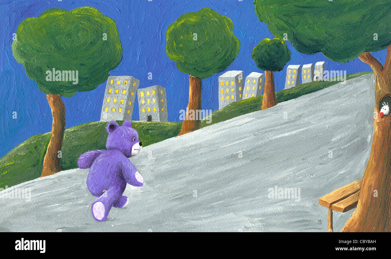 Purple teddy bear walking in the park Stock Photo - Alamy
