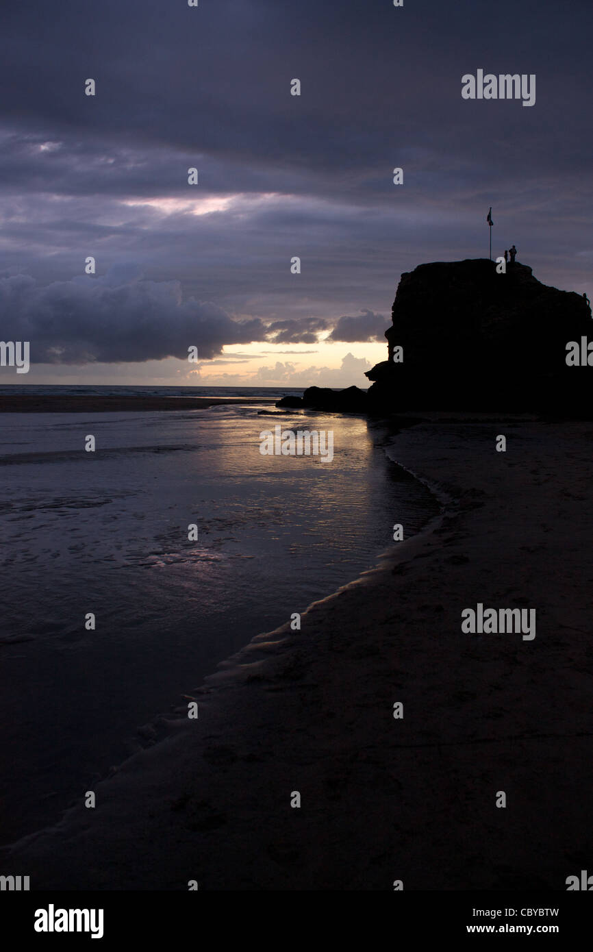 Sunset on Perranporth beach Cornwall Stock Photo - Alamy
