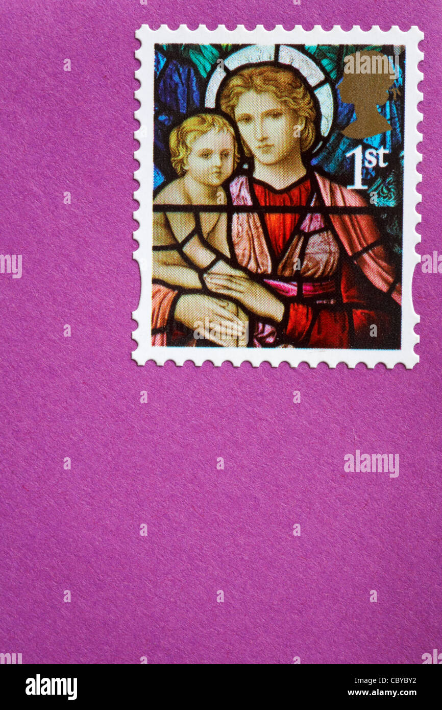 1st class Christmas stamp with Madonna & Child on purple envelope Stock ...