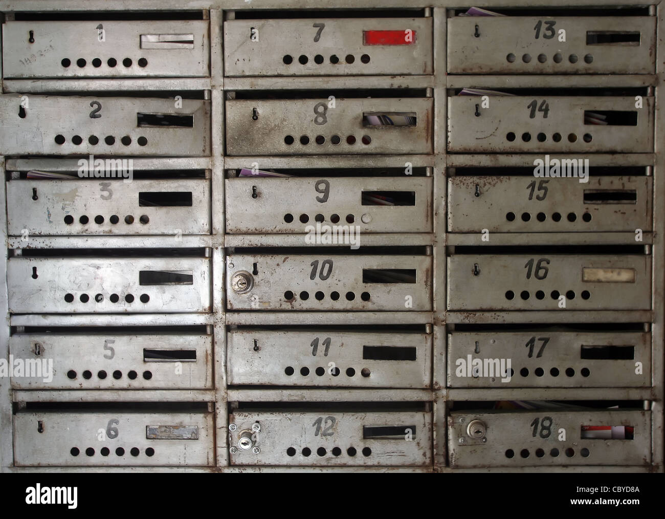 Mail boxes on a wall Stock Photo - Alamy