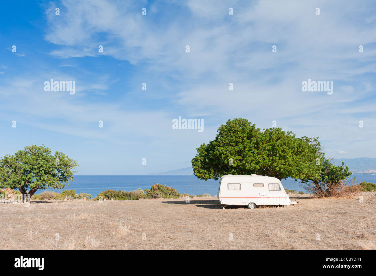 Caravan on camping by the sea Stock Photo - Alamy